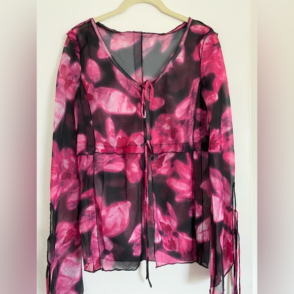 Mango | Tops | Nwot Mango Mesh Floral Tie Up Blouse In Floral | Poshmark